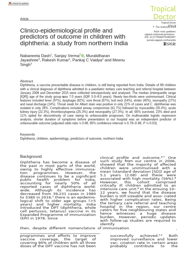 Clinico-Epidemiological Profile and Predictors of Outcome in Children ...