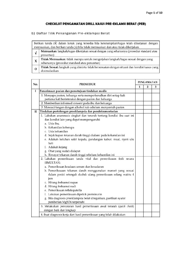 Checklist Drill PEB, HPP, Resusitasi Neo | PDF
