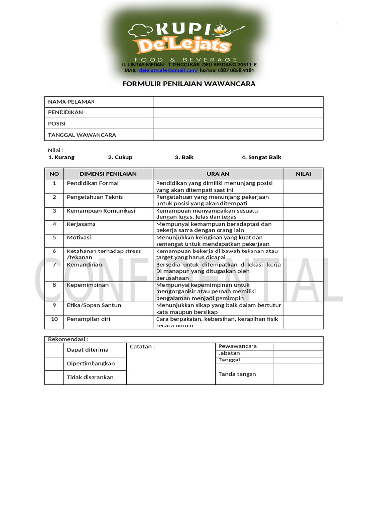 FORM HR 003 Penilaian Interview | PDF