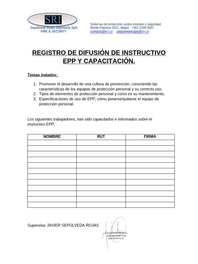 Registro de Difusión Instructivo Epp | PDF