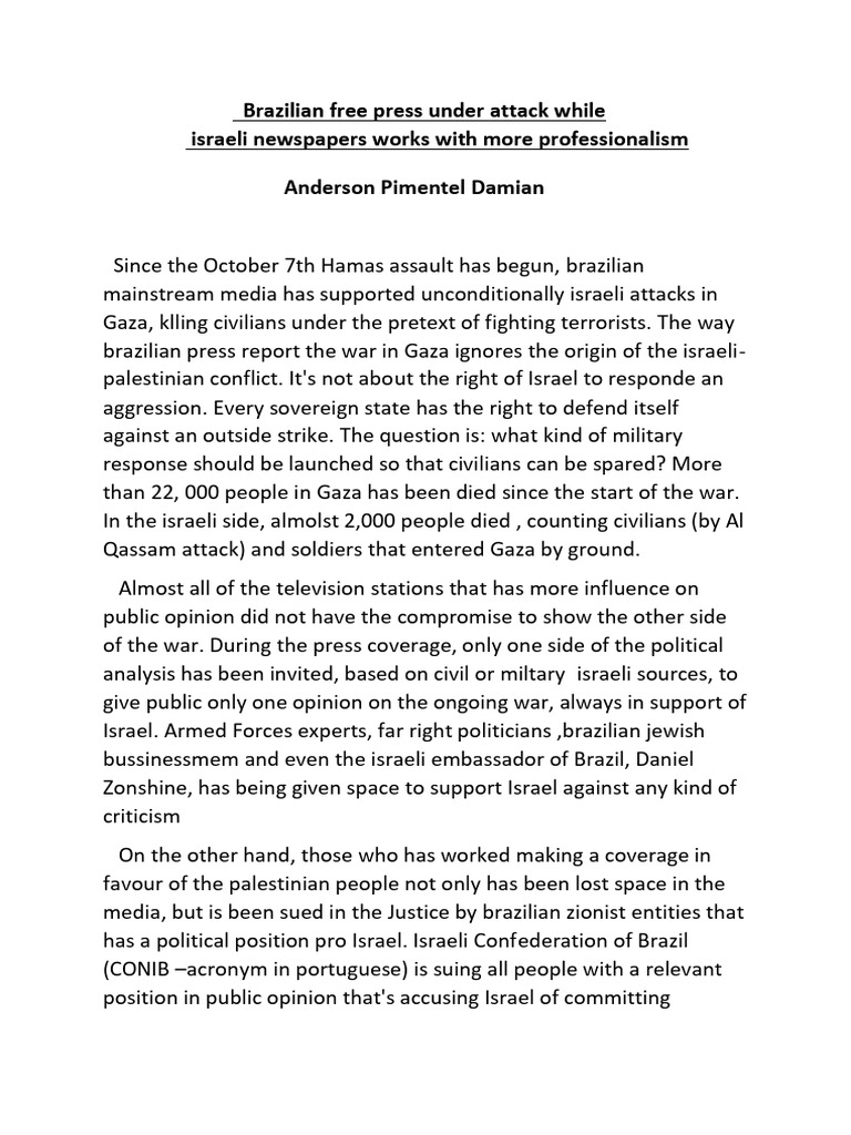 Brazilian Free Press Under Attack | PDF | Hamas | Gaza Strip