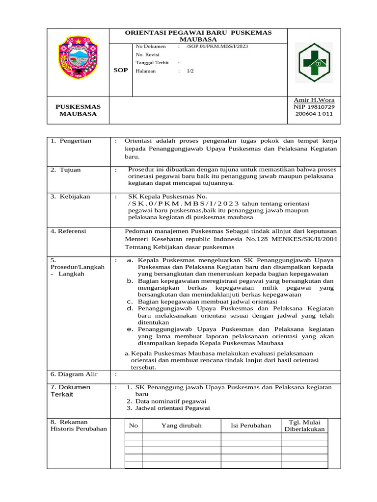 Sop Orientasi Pegawai Baru Fix | PDF