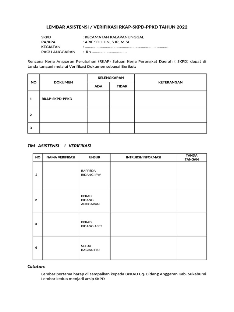 Lembar Asistensi Rka-Rkap-Dpa-Dppa | PDF