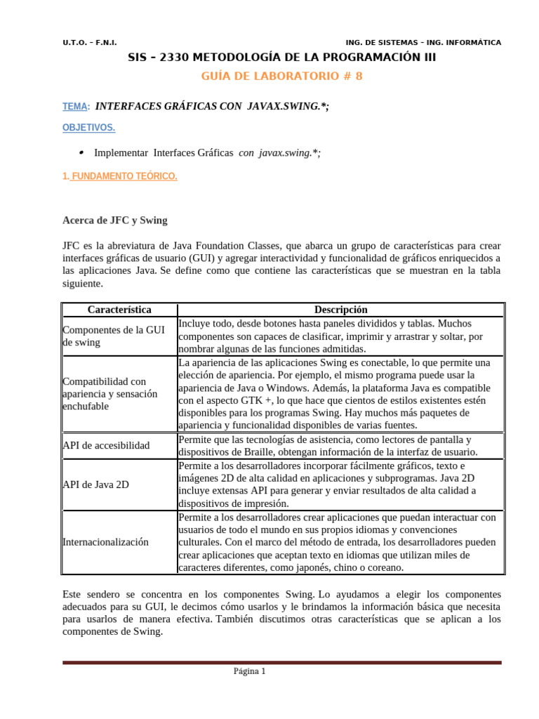 Interfaces Gráficas en Java con Swing | PDF | Java (lenguaje de ...