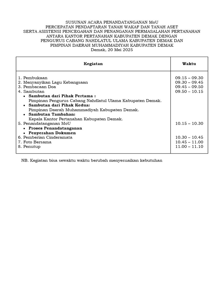SUSUNAN ACARA PENANDATANGANAN MoU | PDF