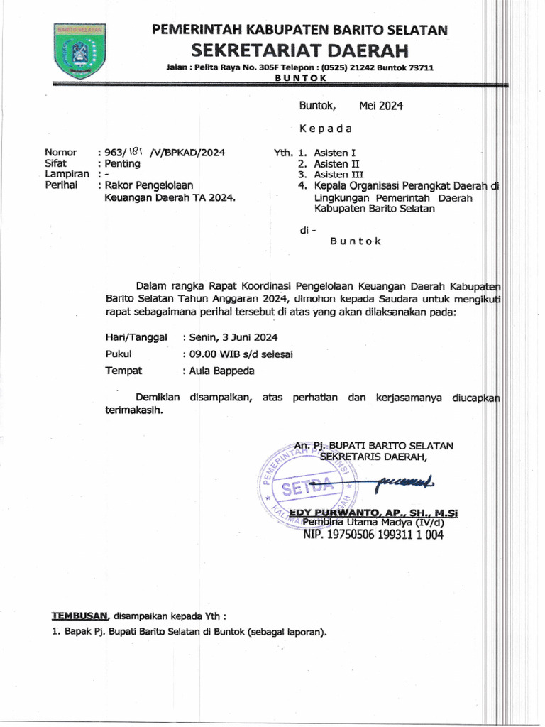 Surat Rakor Pengelolaan Keuangan | PDF