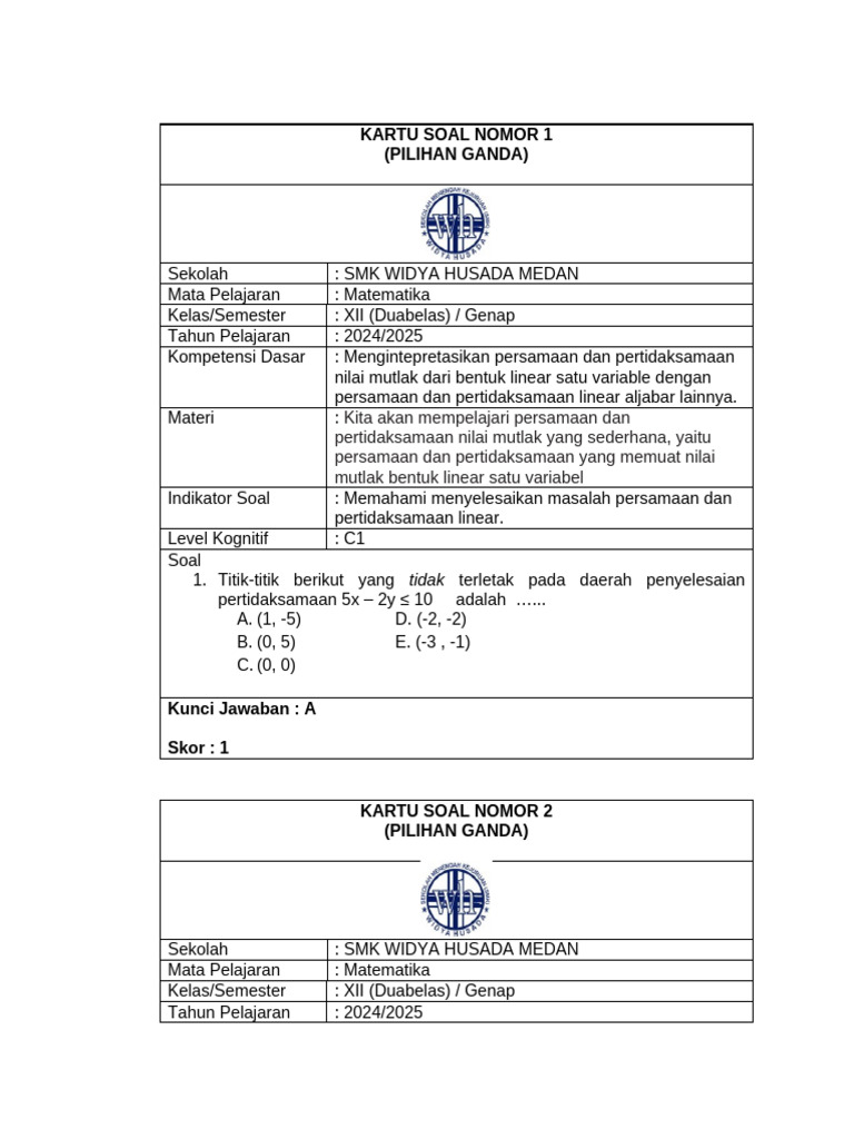 Kartu Soal Matematika | PDF