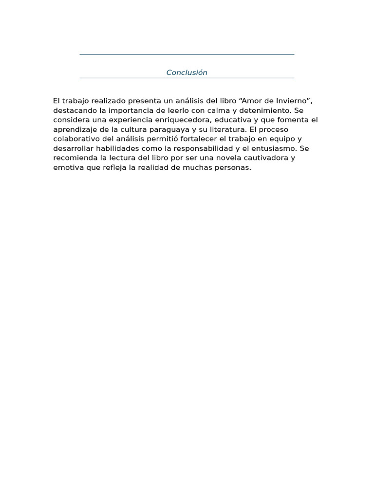 Análisis del libro "Amor de Invierno" | PDF