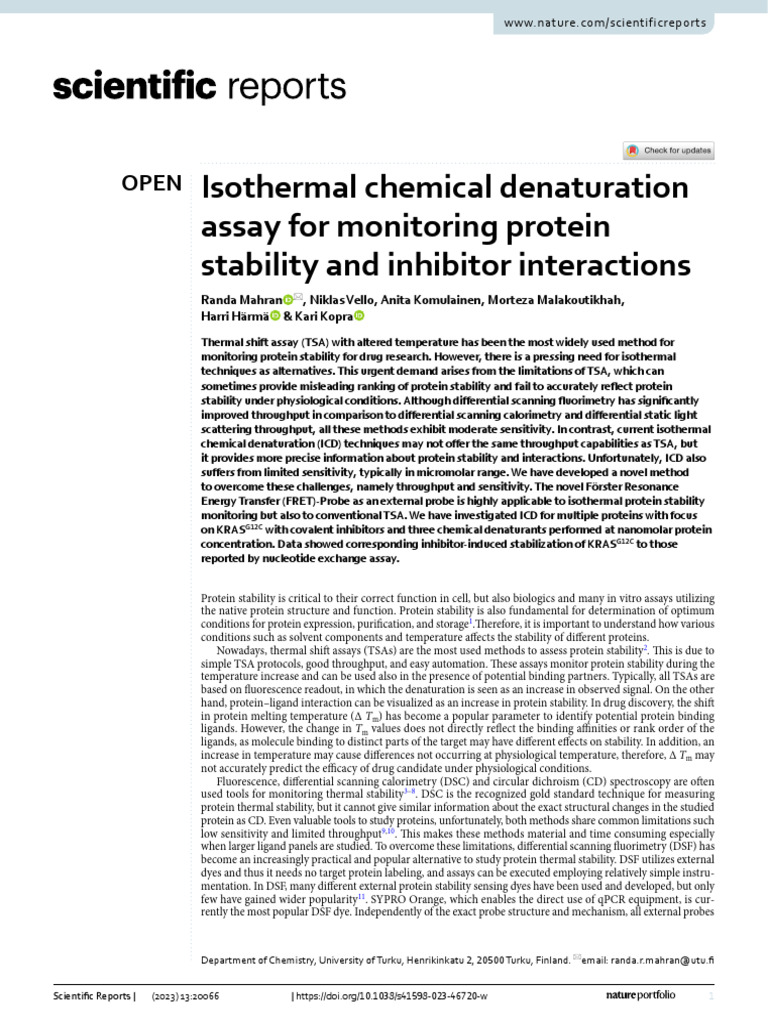Isothermal chemical denaturation assay for monitoring protein stability ...