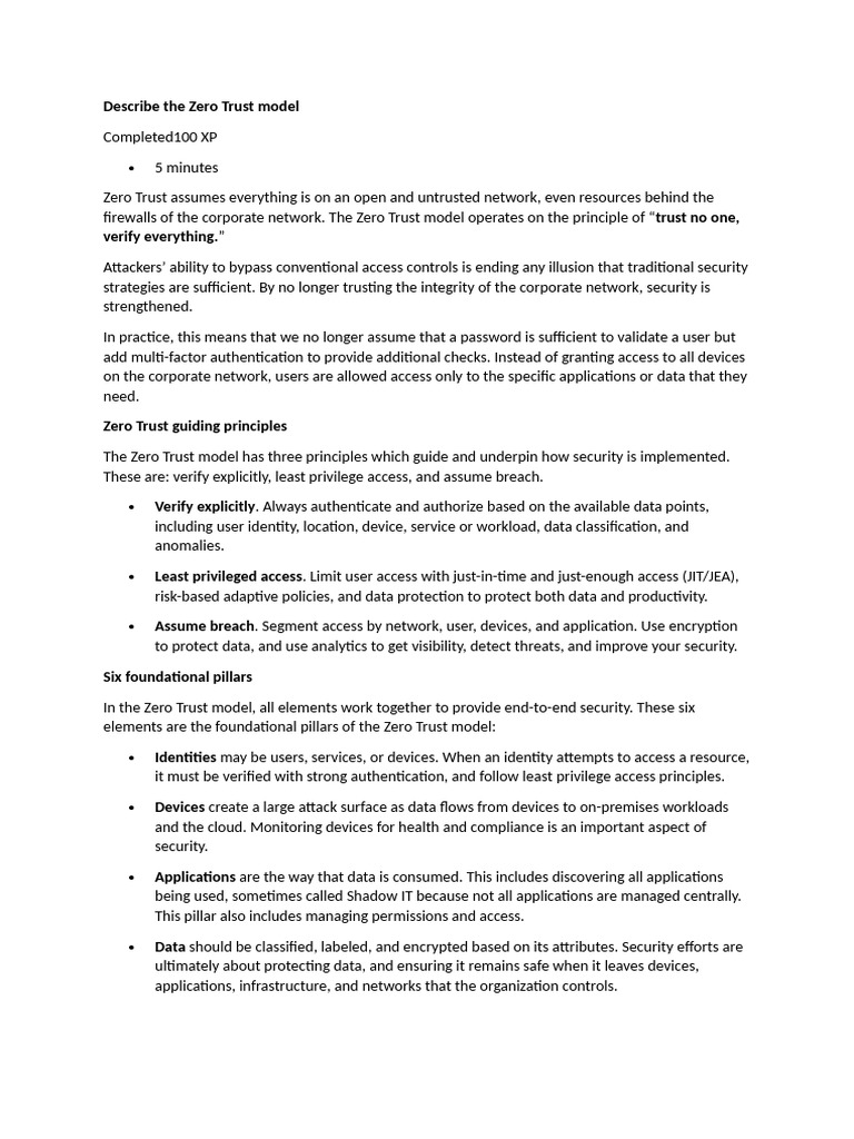 Describe The Zero Trust Model | PDF | Security | Computer Security