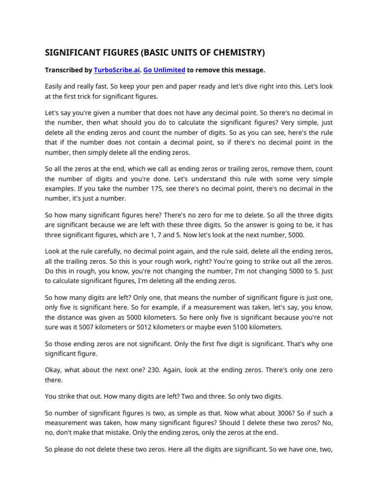 Significant Figures (Basic Units of Chemistry) | PDF | Significant ...