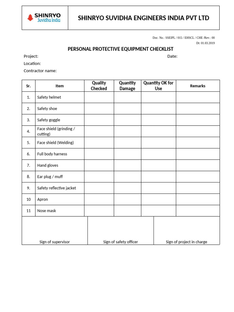PPEs Inspection Checklist | PDF
