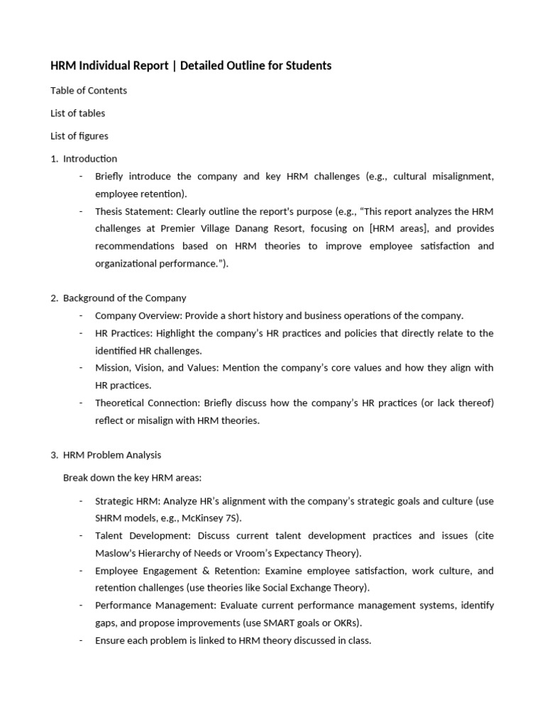 HRM - Detailed Individual Report Outline For Students | PDF | Human ...