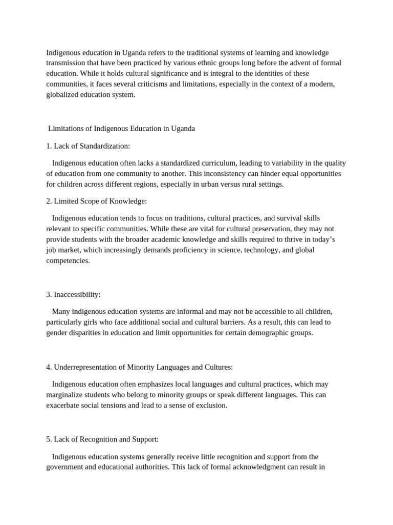 Limitations of Indigenous Education in Uganda | PDF