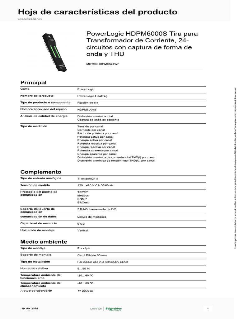 Schneider Electric - PowerLogic-HDPM6000 - METSEHDPM6S24WF | PDF ...