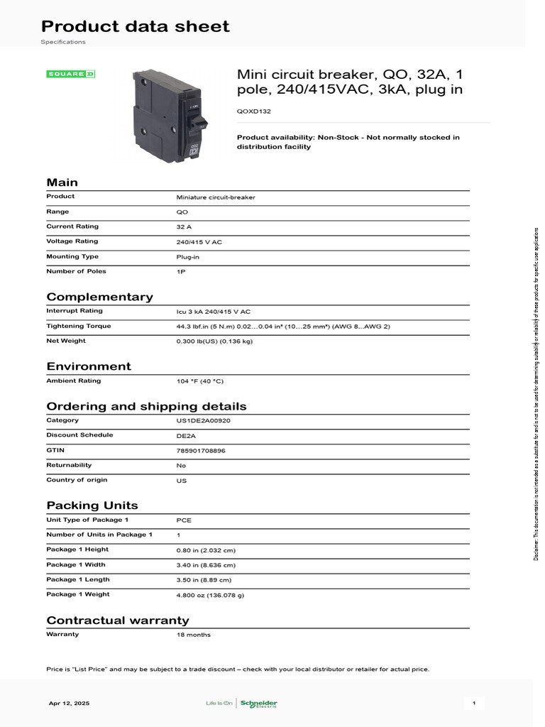 Schneider Electric - Square-D-QO-and-QOB-Miniature-Circuit-Breakers ...