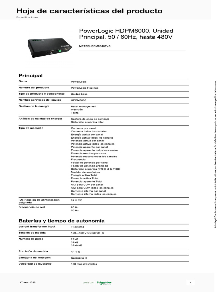 PowerLogic HDPM6000: Medición Energética | PDF | Energia electrica ...