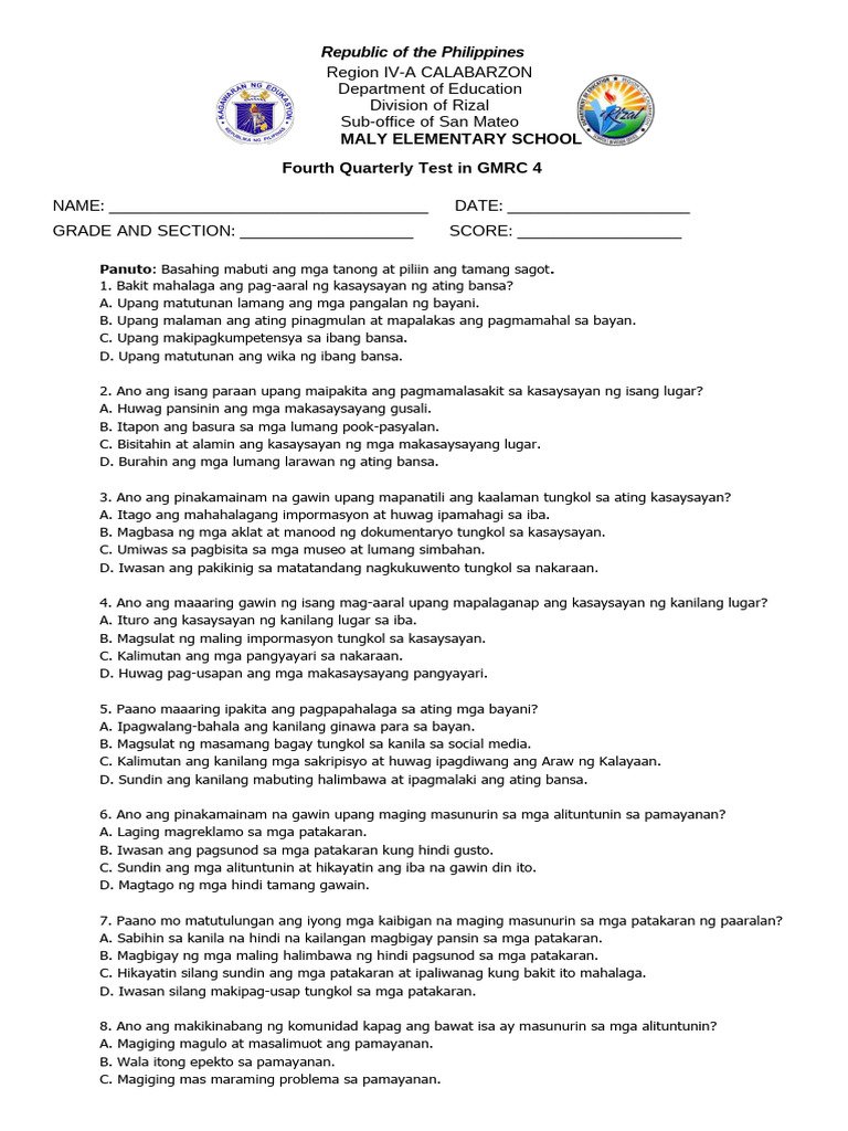 GMRC4 MATATAG PT4 | PDF