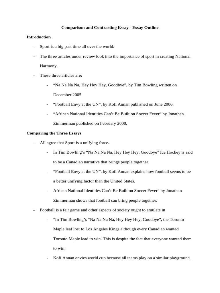 Comparison and Contrasting Essay - Essay Outline | PDF