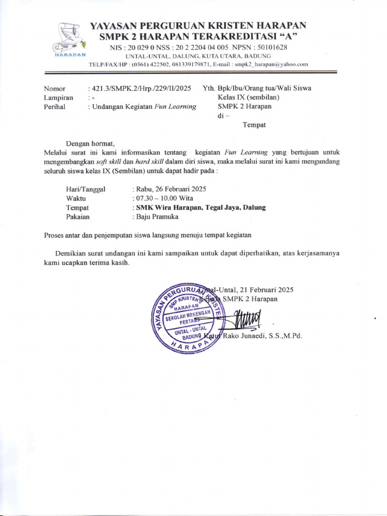 Surat Undangan Fun Learning Kls IX | PDF