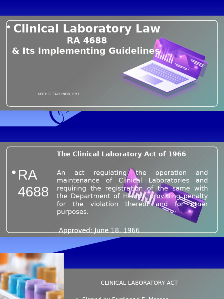 RA 4688-Clinical Laboratory Act | PDF | Pathology | Medical Laboratory