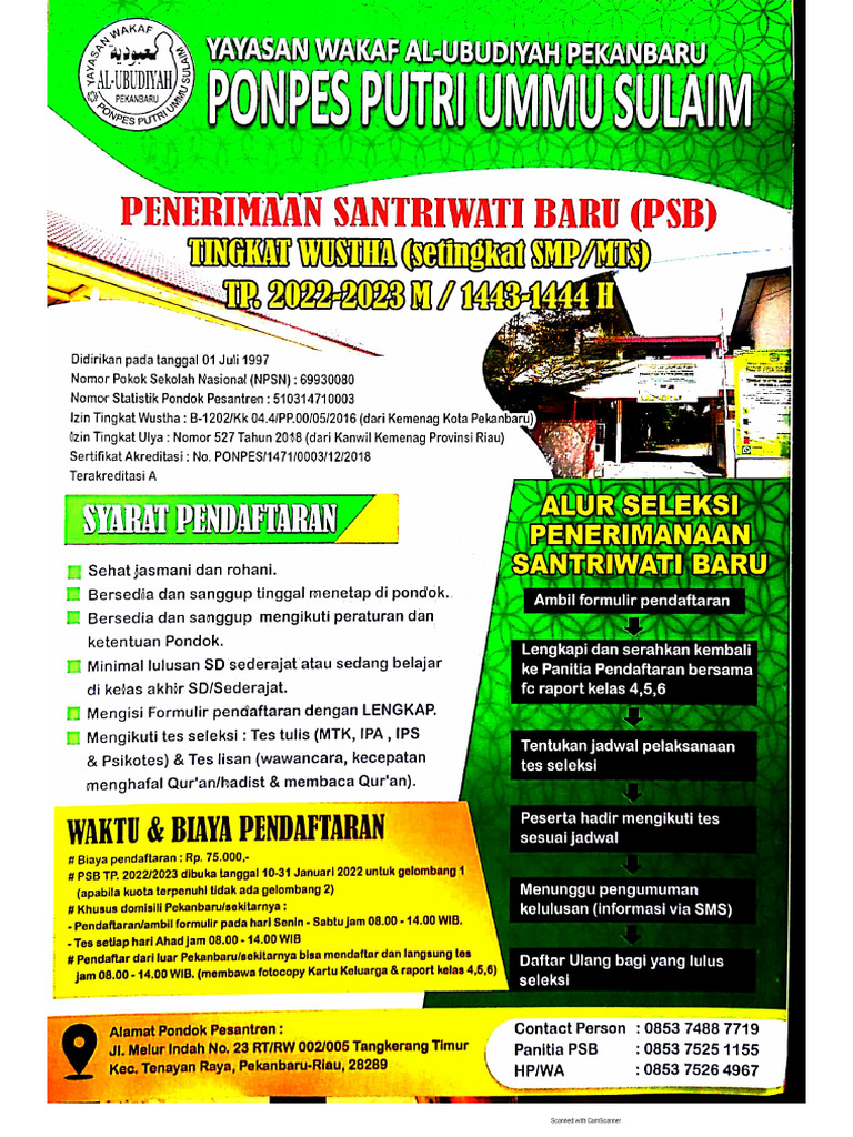 PPDB Ponpes Putri Ummu Sulaim | PDF