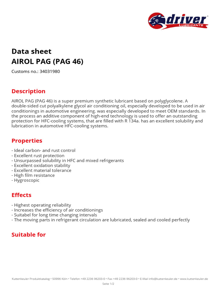 Produktdatenblatt - Driver - AIROL PAG (PAG 46) - 01.23.2025 | PDF ...