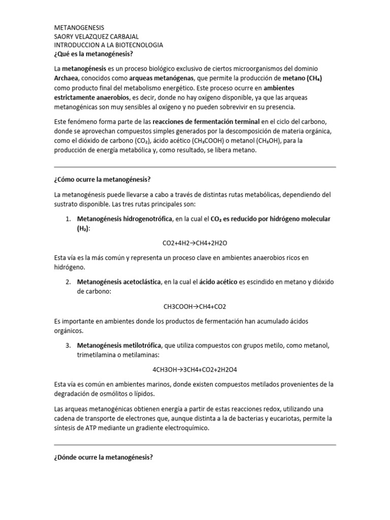 Metanogenesis | PDF | Archaea | Biología