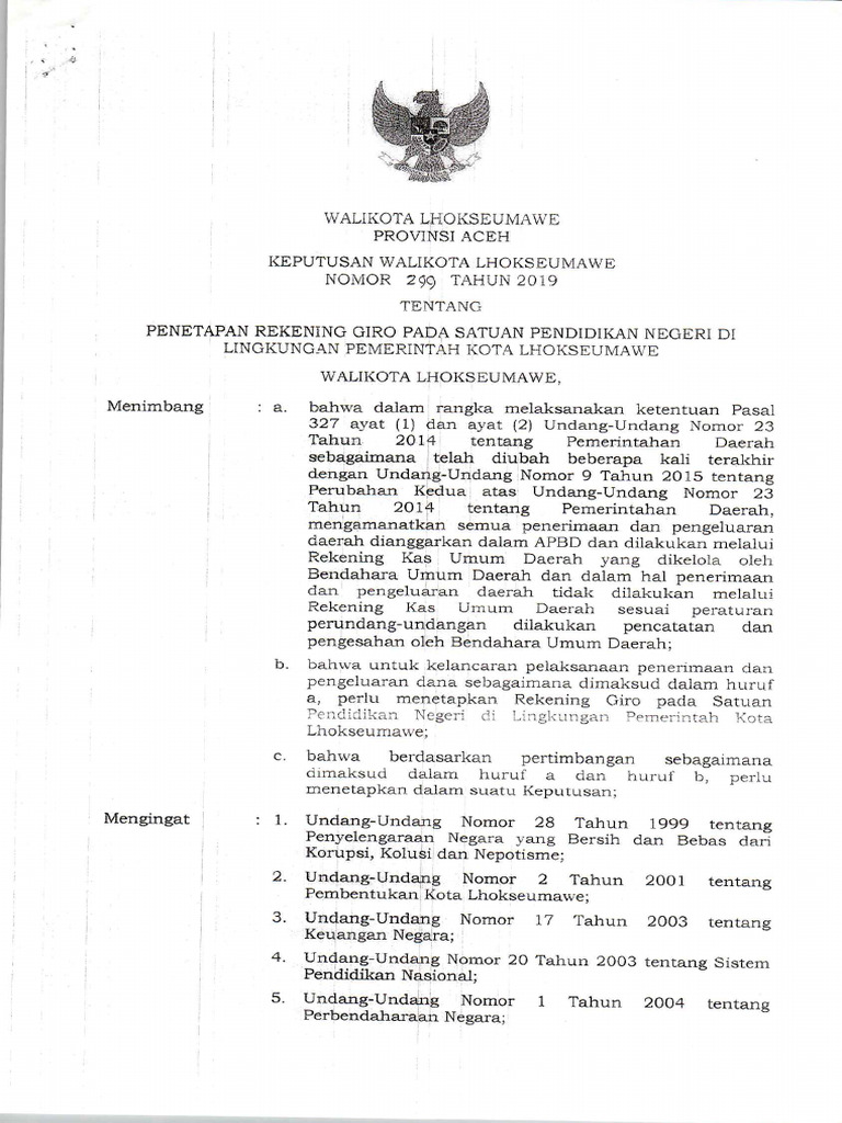 SK Penetapan Rekening Satdik Negeri | PDF