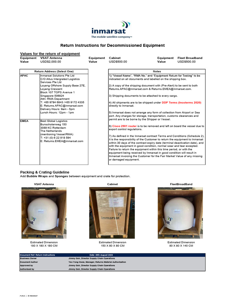 Return Instructions for Decommissioned Equipment V8 | PDF | Transport ...