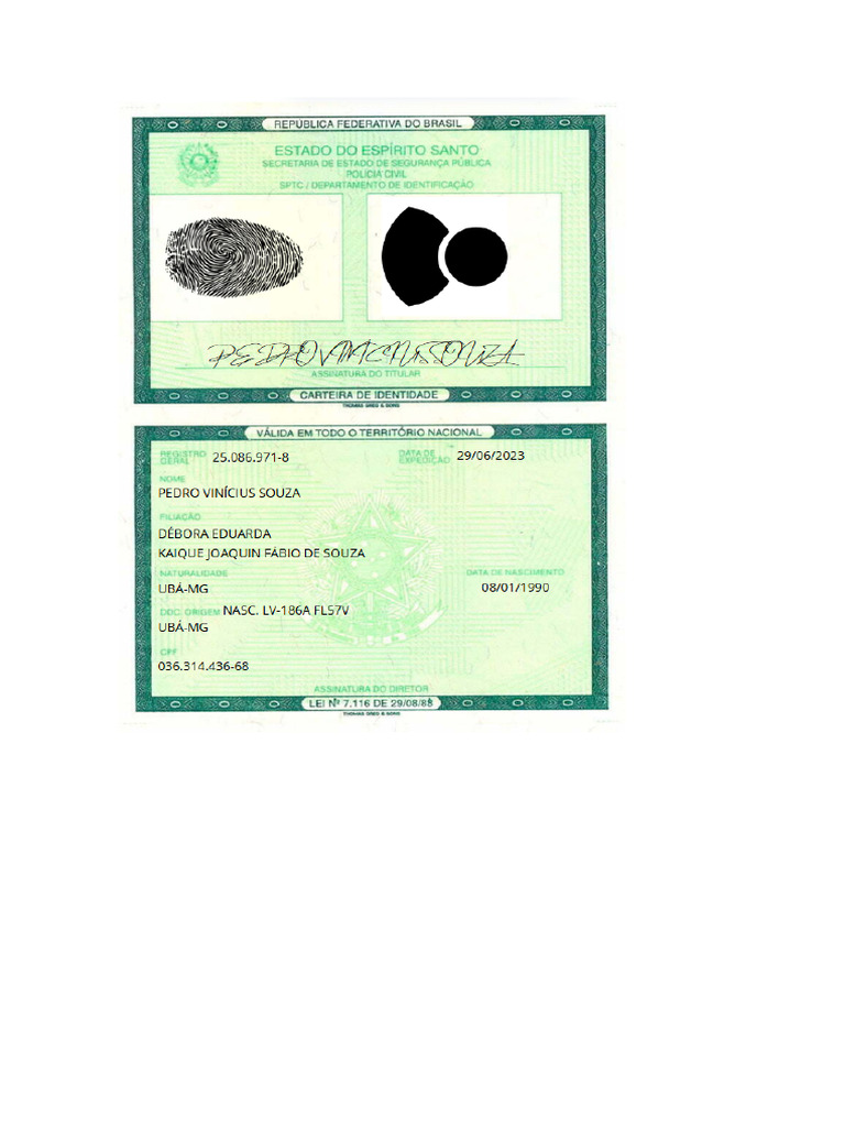 RG E CPF_PEDRO VINÍCIUS DE SOUZA | PDF