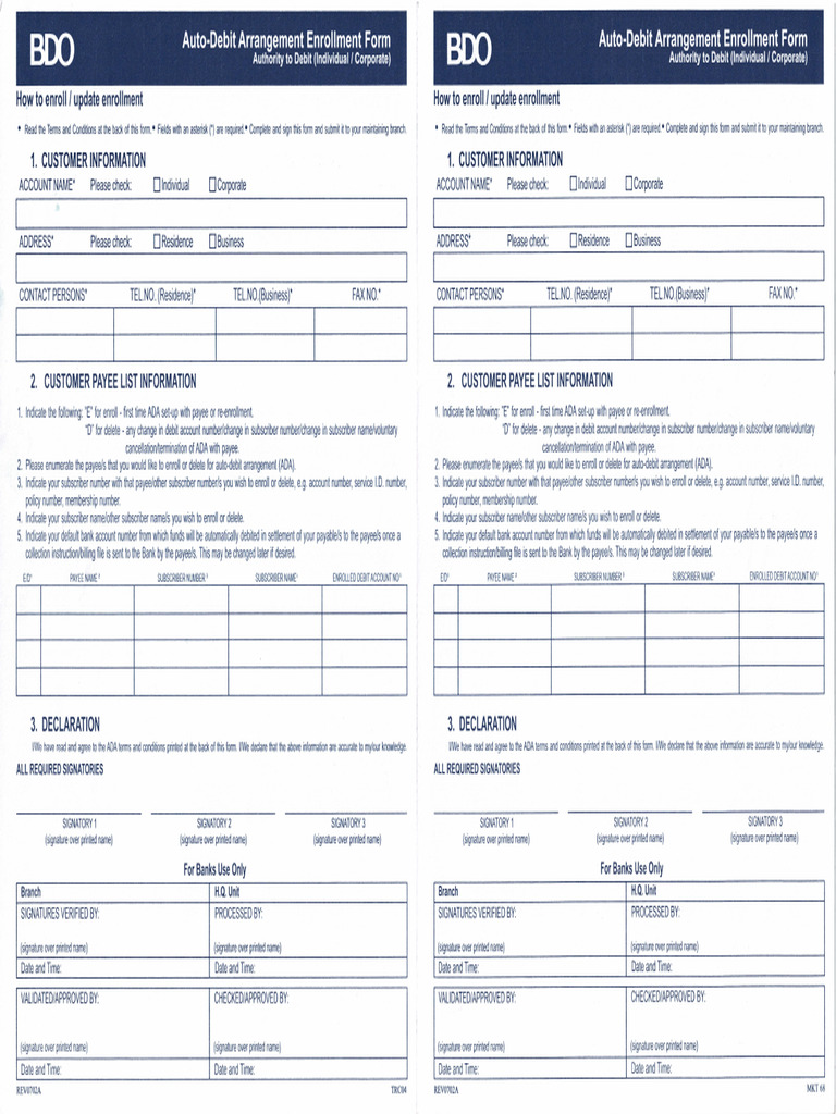 BDO ADA E-FORM (Front) | PDF