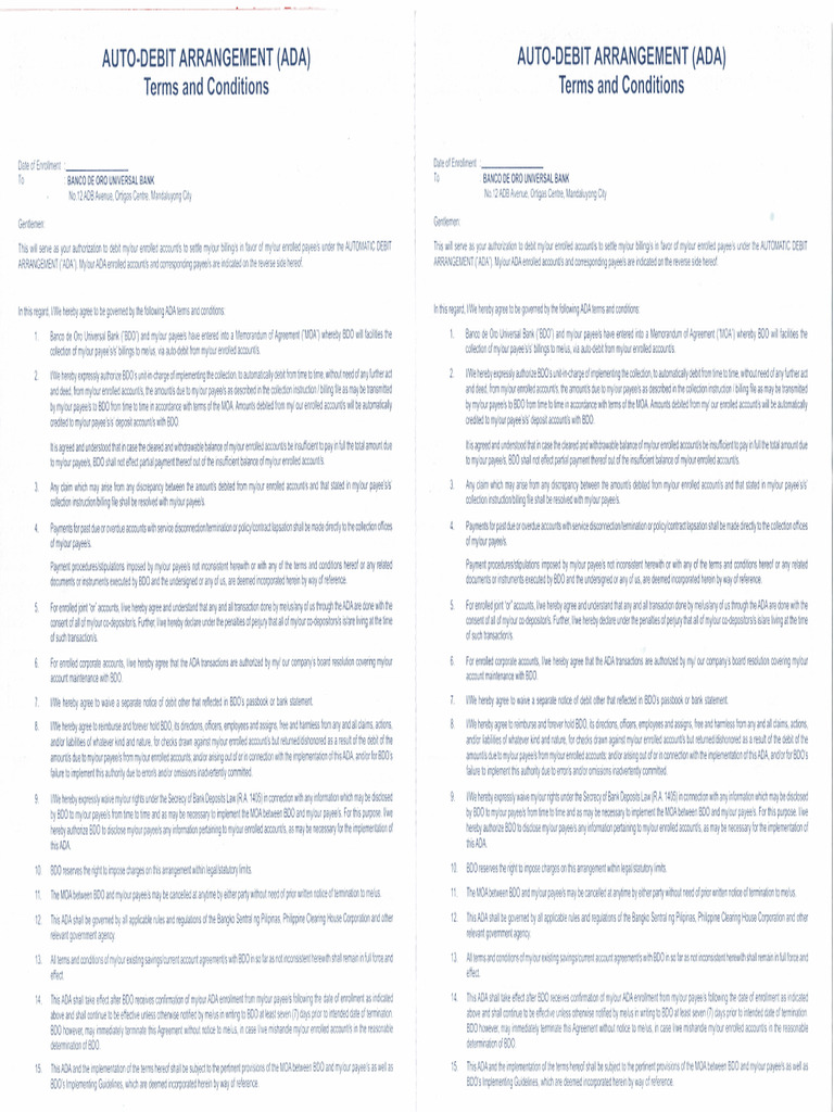 BDO ADA E-FORM (Back) | PDF