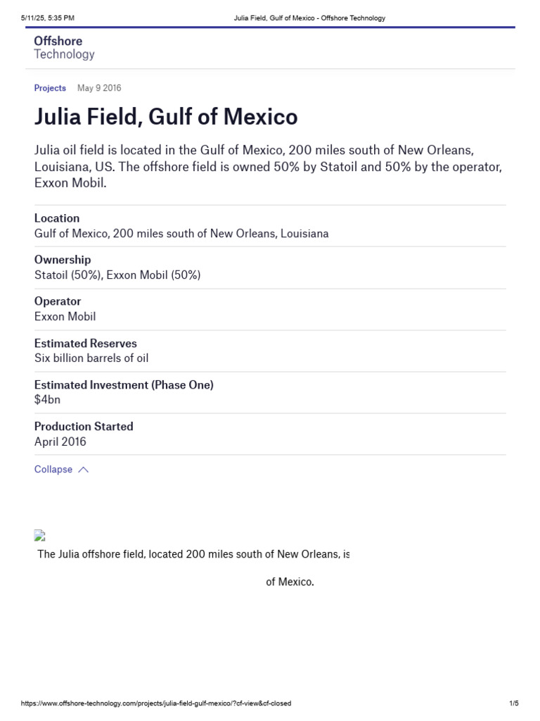 Julia Field, Gulf of Mexico - Offshore Technology | PDF | Offshore ...