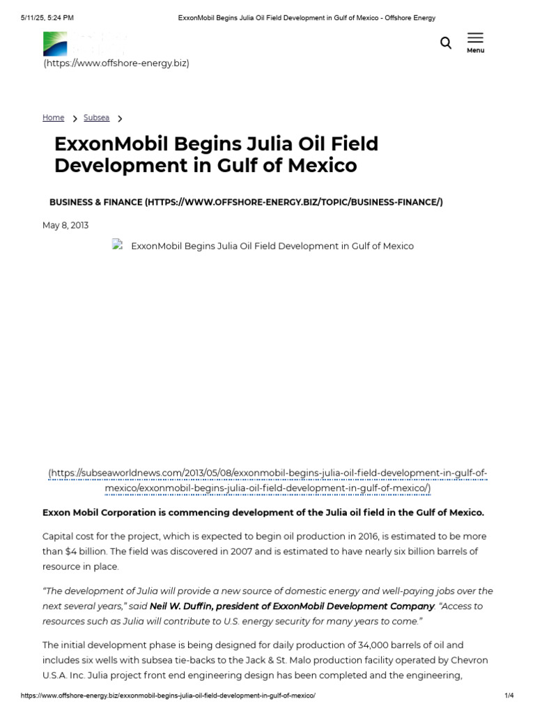 ExxonMobil Begins Julia Oil Field Development in Gulf of Mexico ...