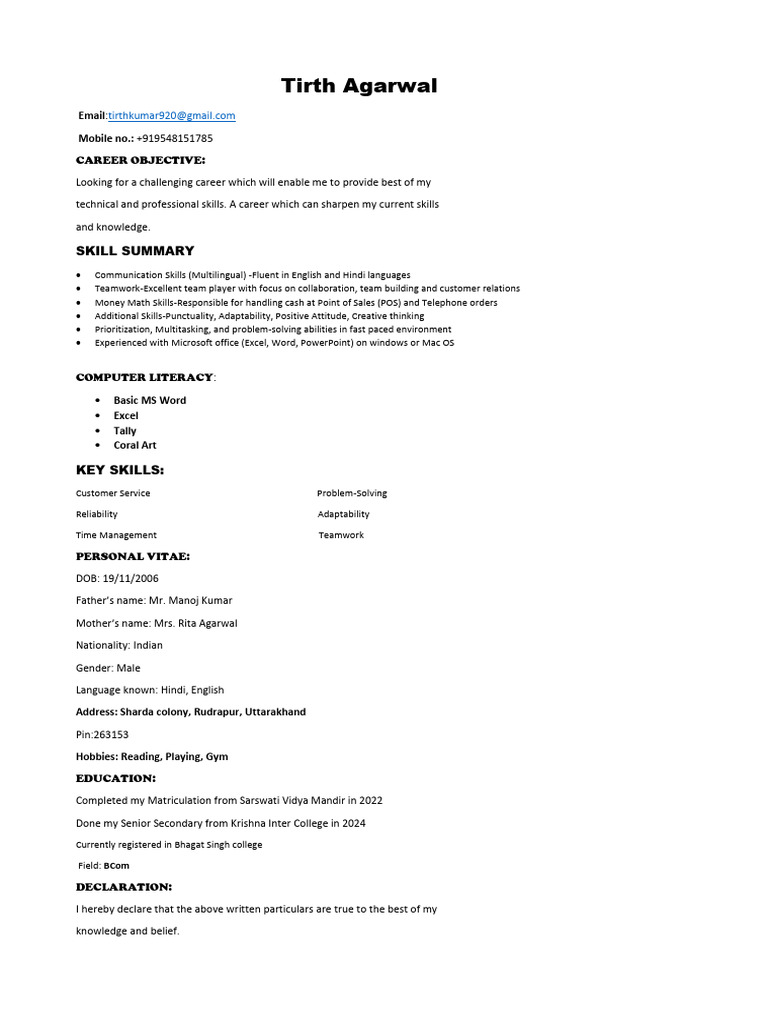 Tirth Resume.c | PDF