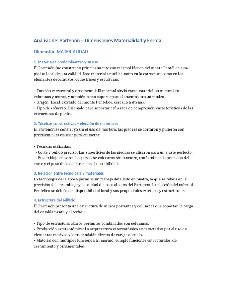 Materiales del Partenón y su origen | PDF | Columna | Mármol