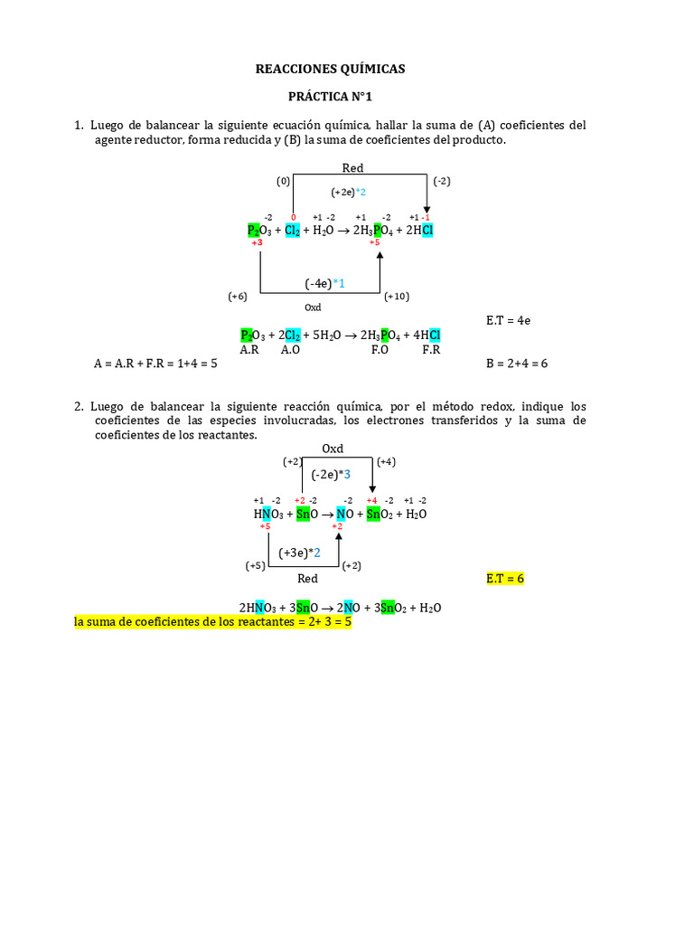 Ejercicios Resueltos y Propuestos de Reacciones Químicas | PDF | Redox | Ingeniería de Procesos ...