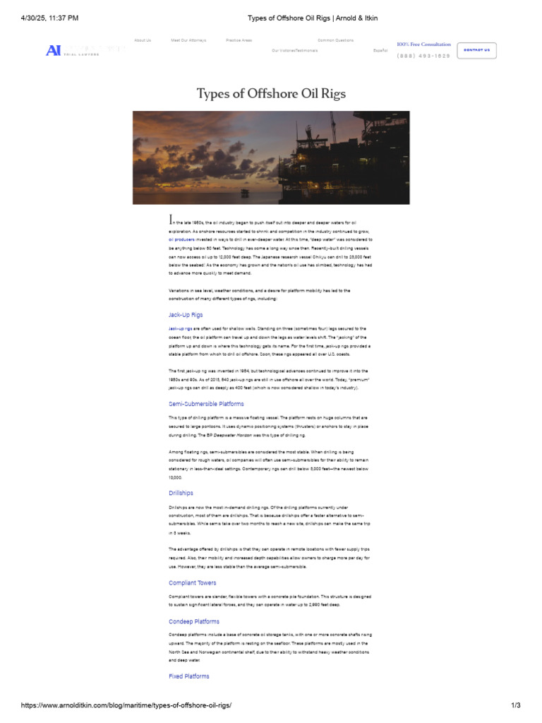 Types of Offshore Oil Rigs Explained | PDF | Offshore Drilling ...