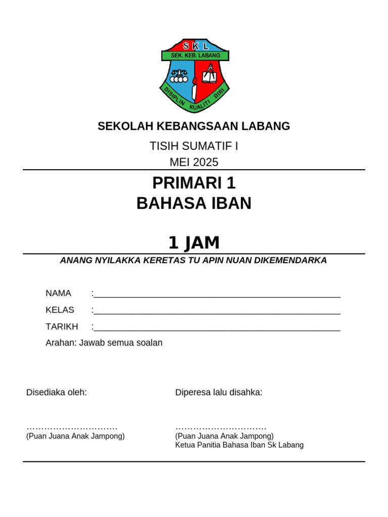Muka Depan Kertas Exam | PDF