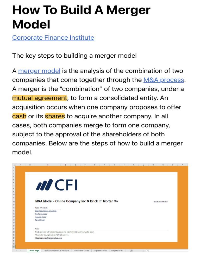 How to Build a Merger Model - A Basic Overview of the Key Steps | PDF ...