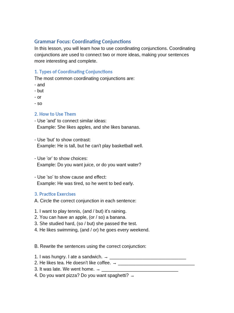 Coordinating Conjunctions Everybody Up 6 Full | PDF