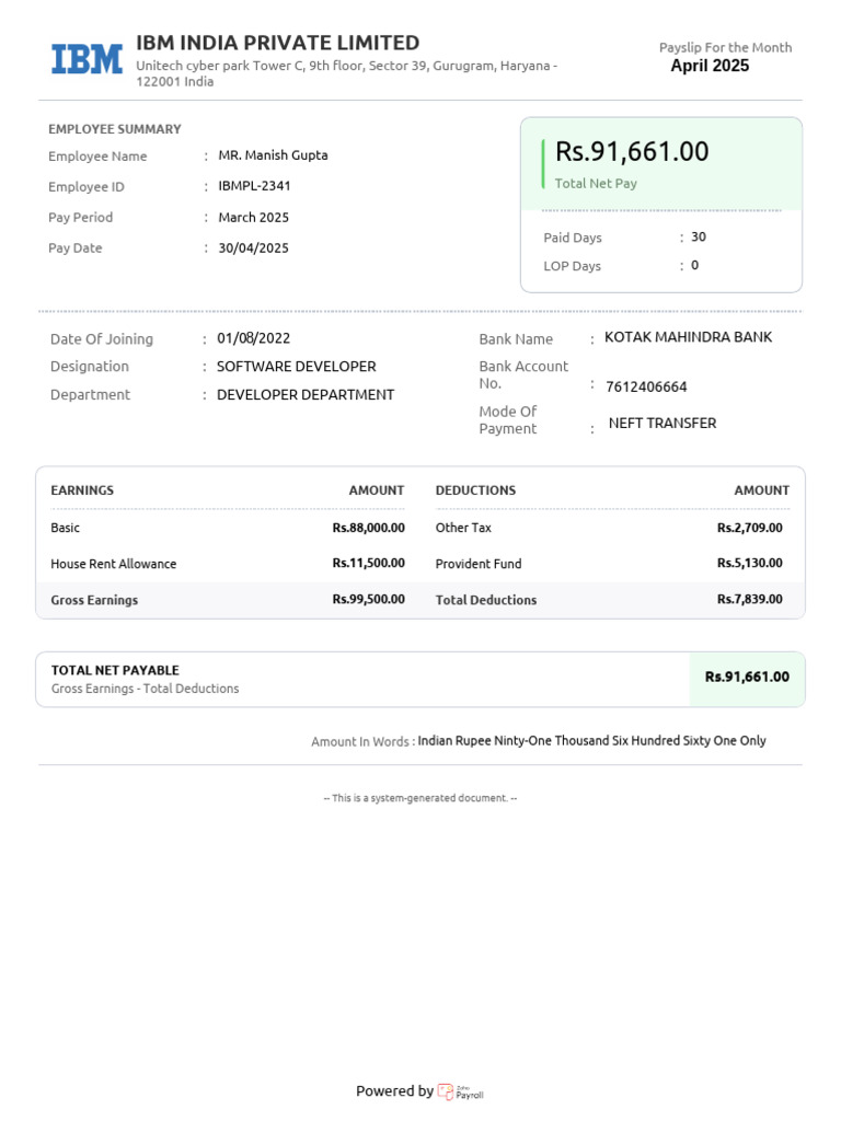 IBM Salary Slip - April 2025 | PDF