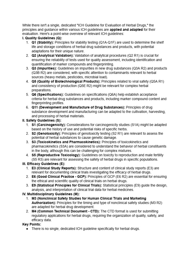 ICH Guidelines for Herbal Drug Evaluation | PDF | Clinical Trial | Medicine