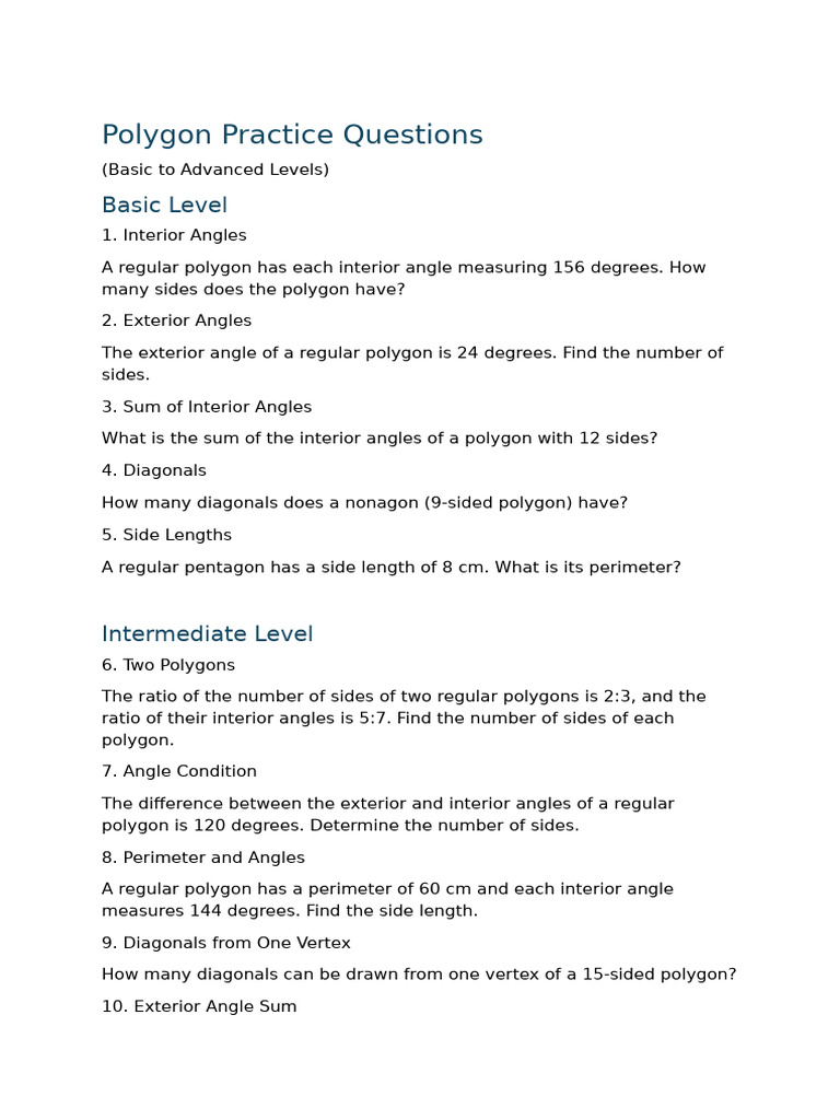 Polygon Practice Questions and Answers | PDF | Polygon | Area