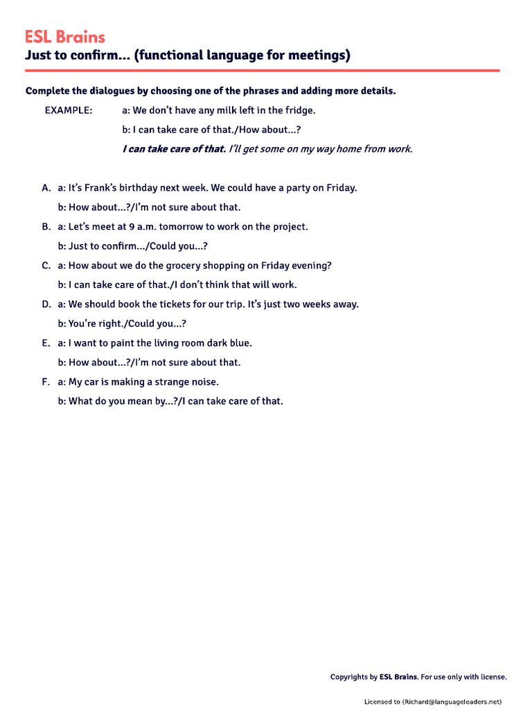 ESL Brains Just To Confirm Functional Language For Meetings XTRA | PDF