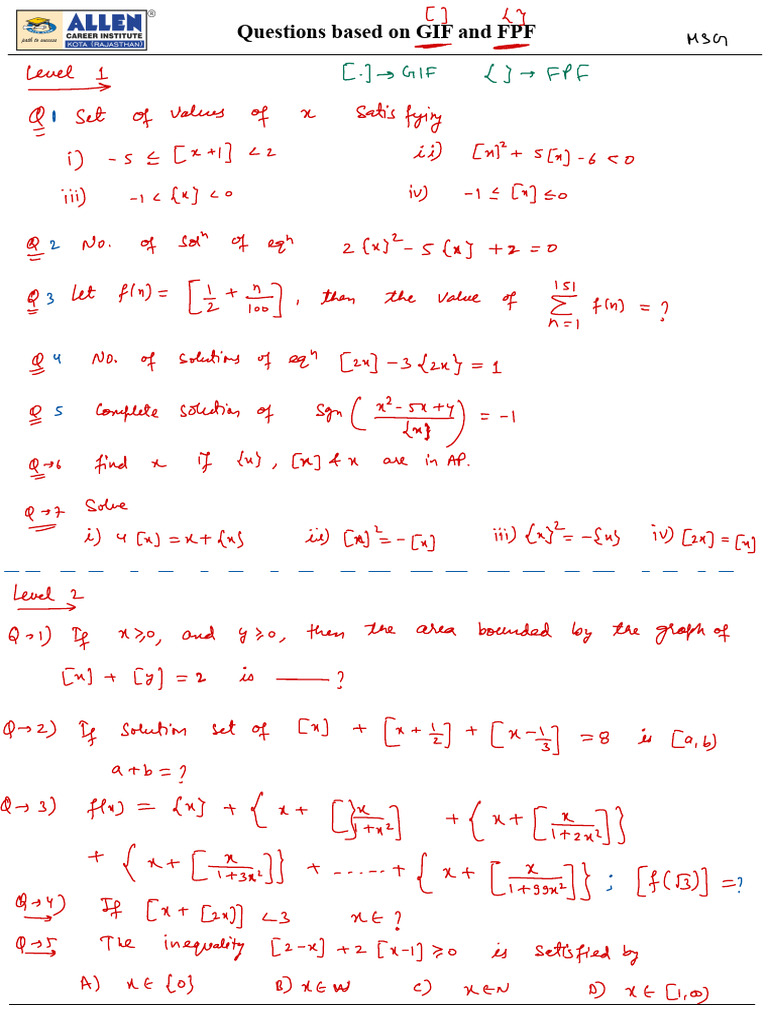 Question Based On GIF and FPF | PDF | Mathematical Objects | Equations