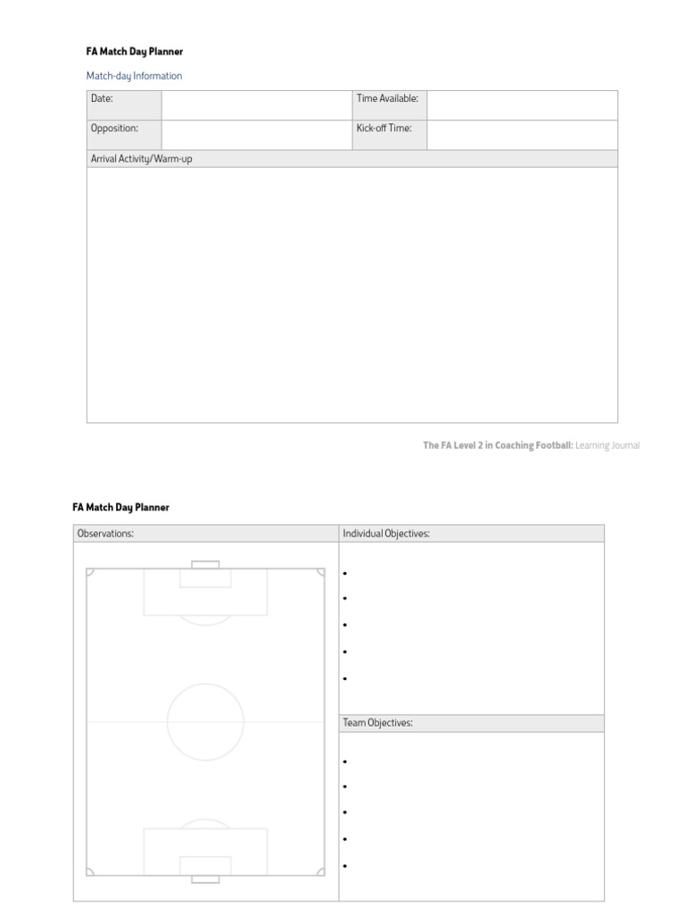 FA Match Day Planner Template | PDF