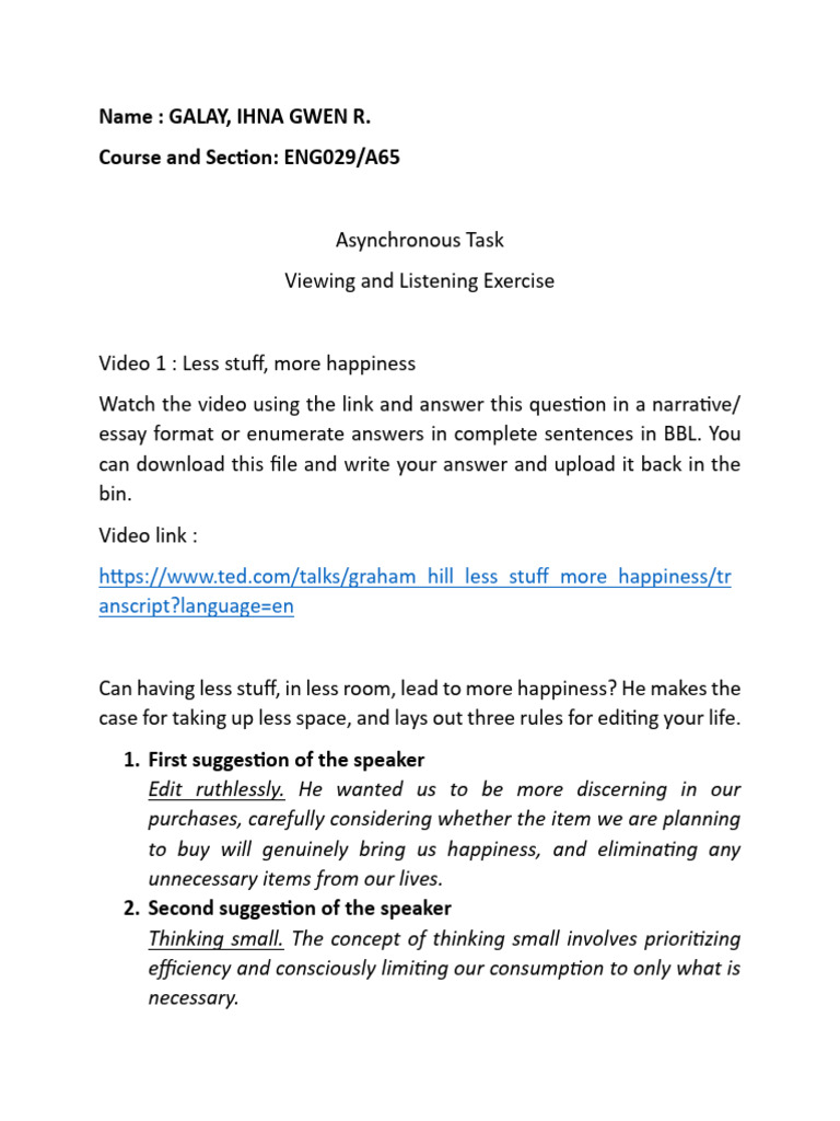 Less Stuff, More Happiness Insights | PDF | Concept | Idea