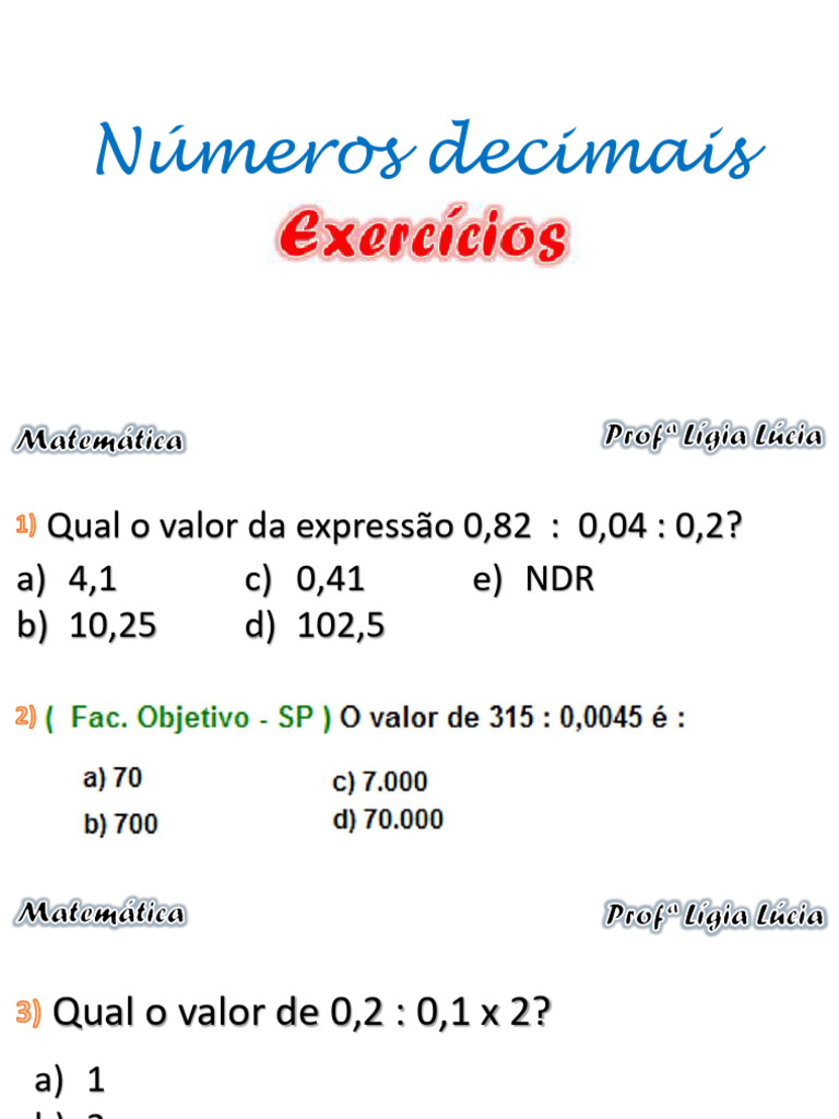 Exercicios - Numeros Decimais - Forms | PDF